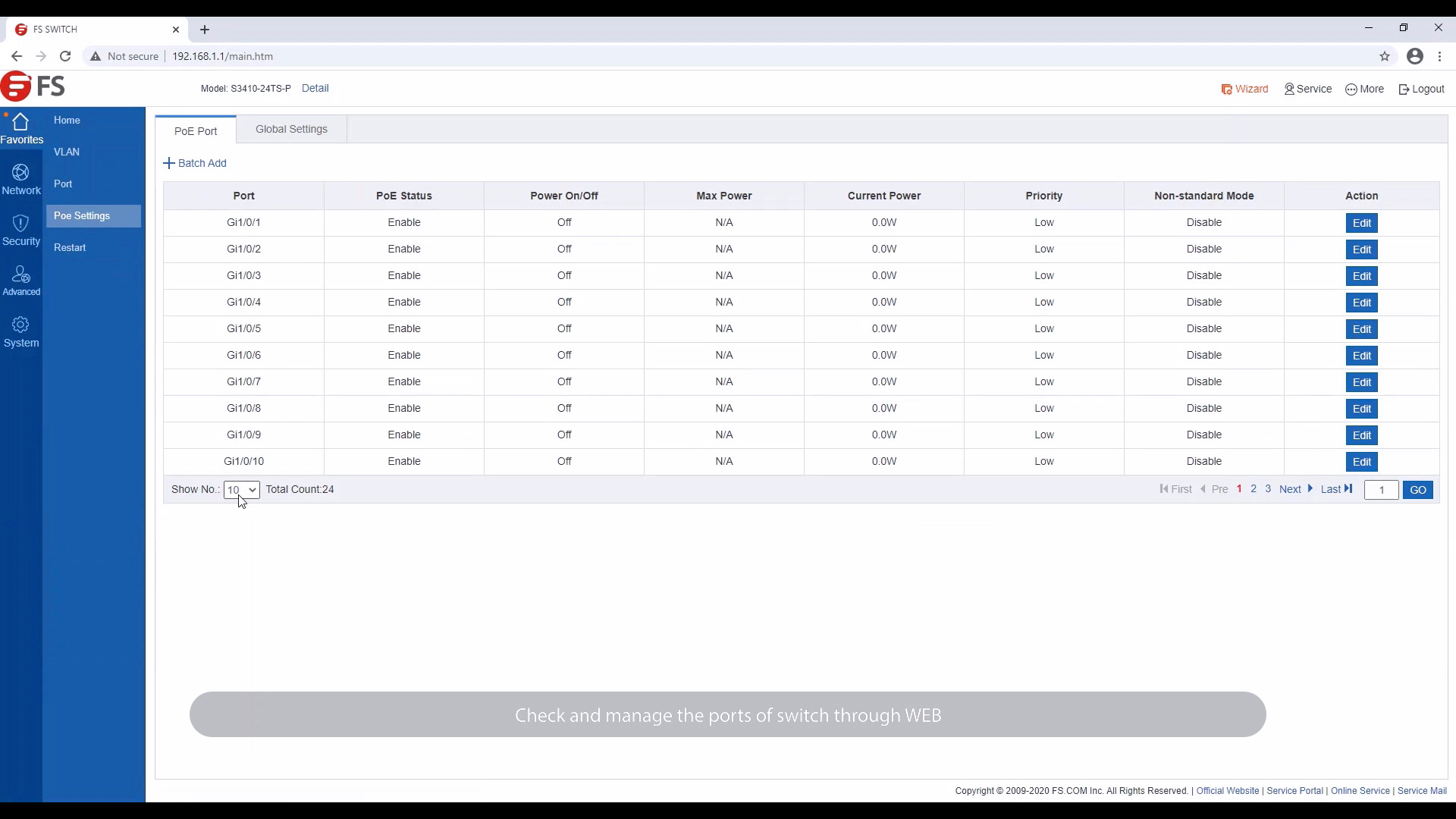 FS 24-Port Gigabit Managed PoE+ Switch - FS Germany