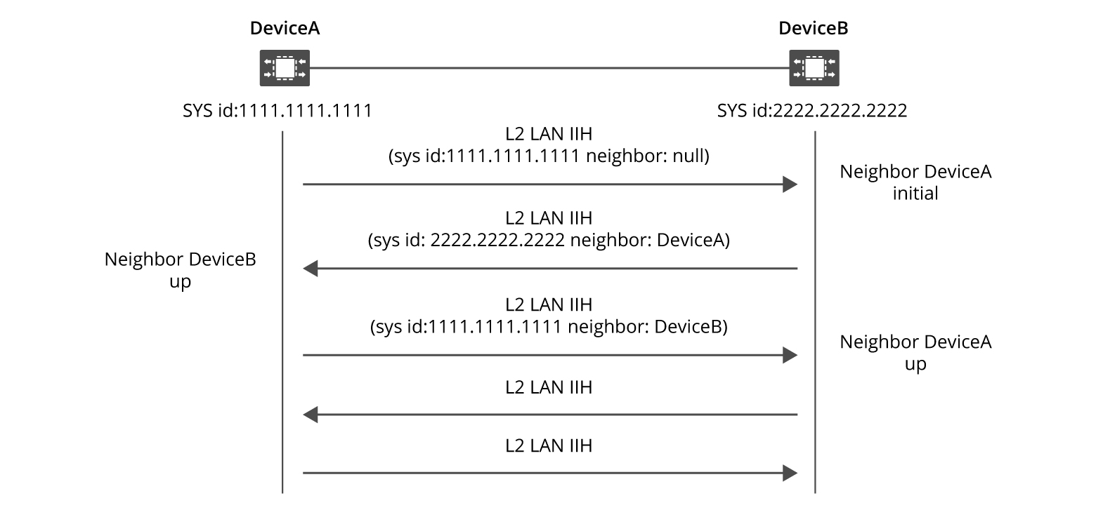 Process of establishing a neighbor relationship on a broadcast link