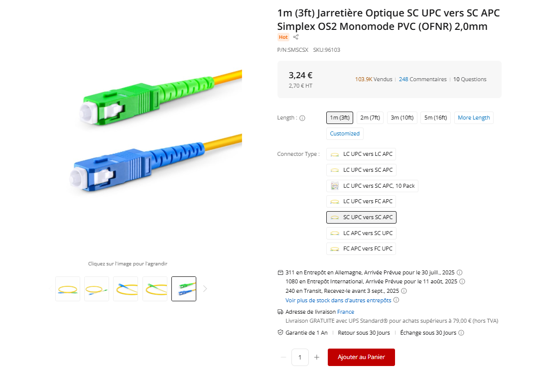 Types de connecteurs SC : SC APC ou SC UPC