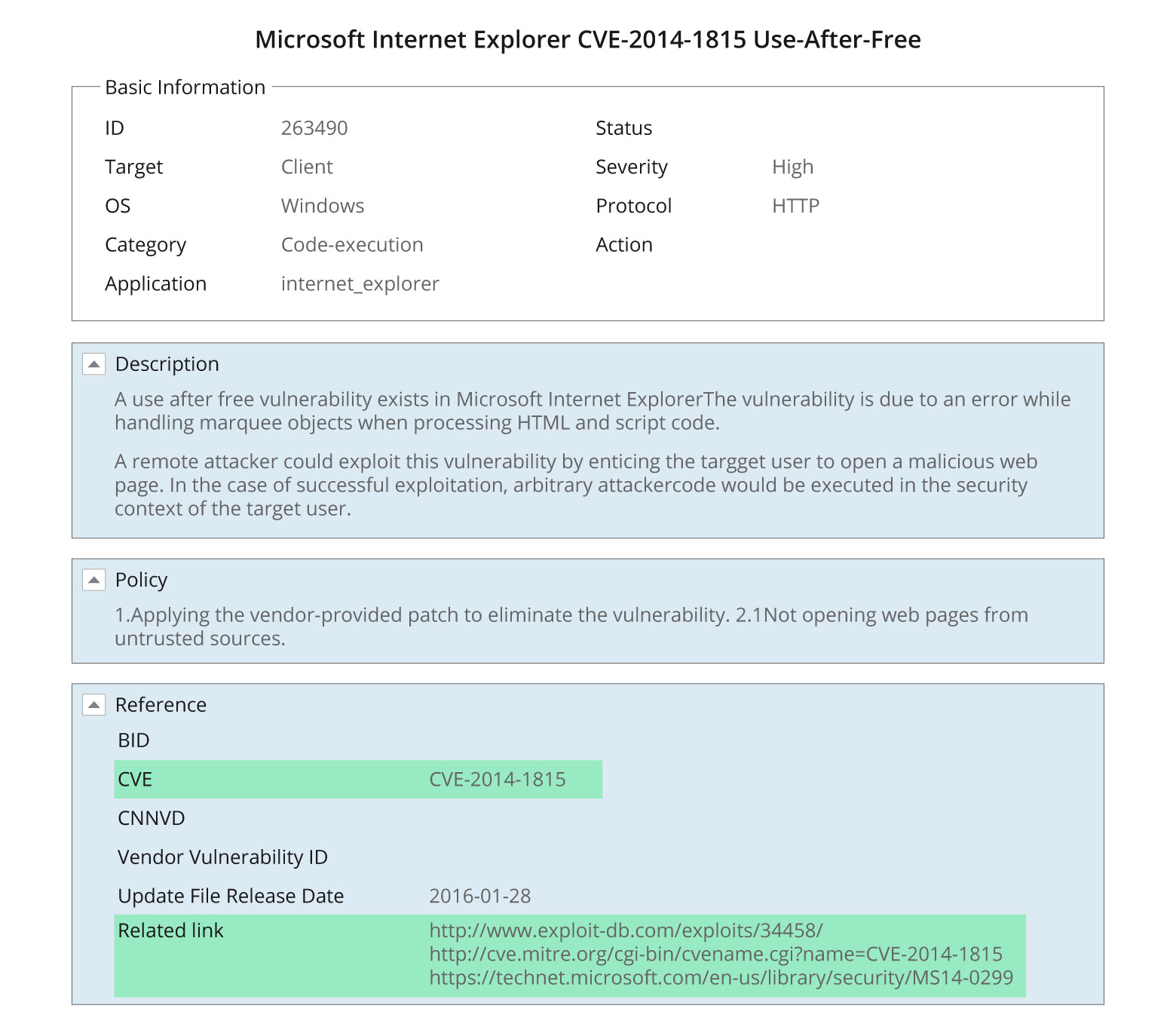CVE information in log reports