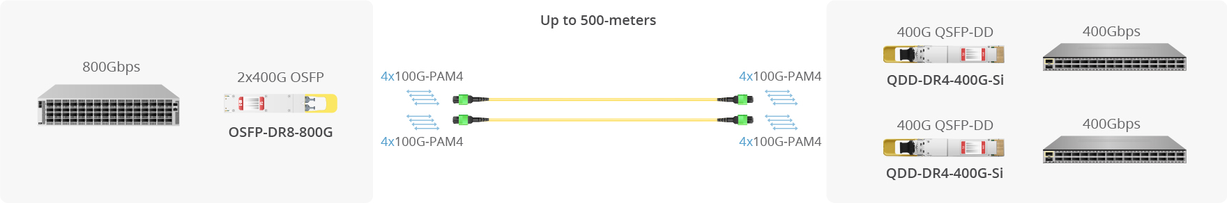 Interconnection Between OSFP and QSFP-DD Ports for 400G/800G Data Centers