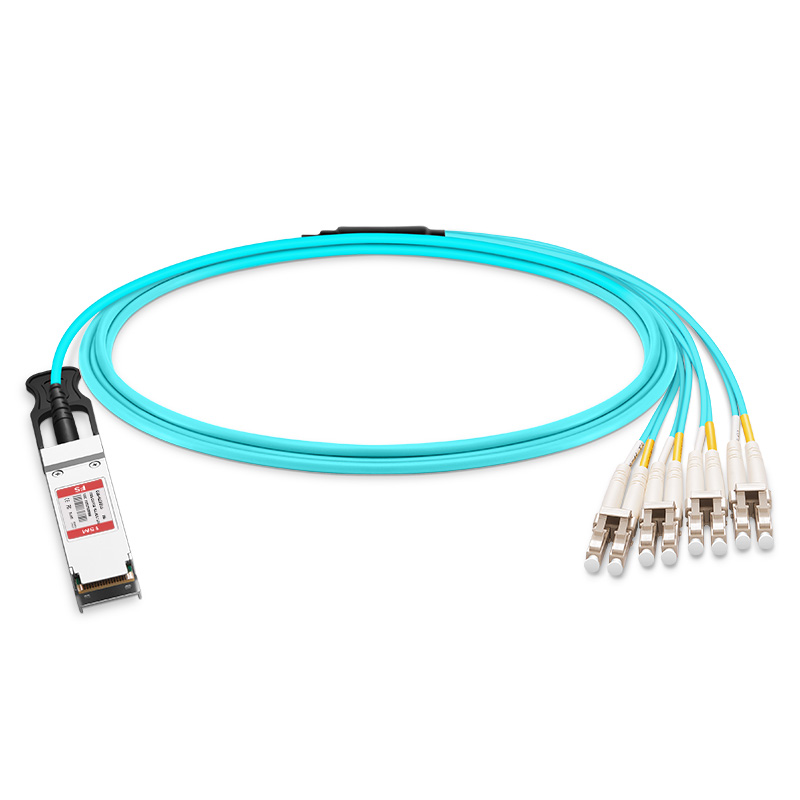 15m (49ft) Netgear Compatible 100G QSFP28 to 4 Duplex LC Active Optical Breakout Cable - FS.com