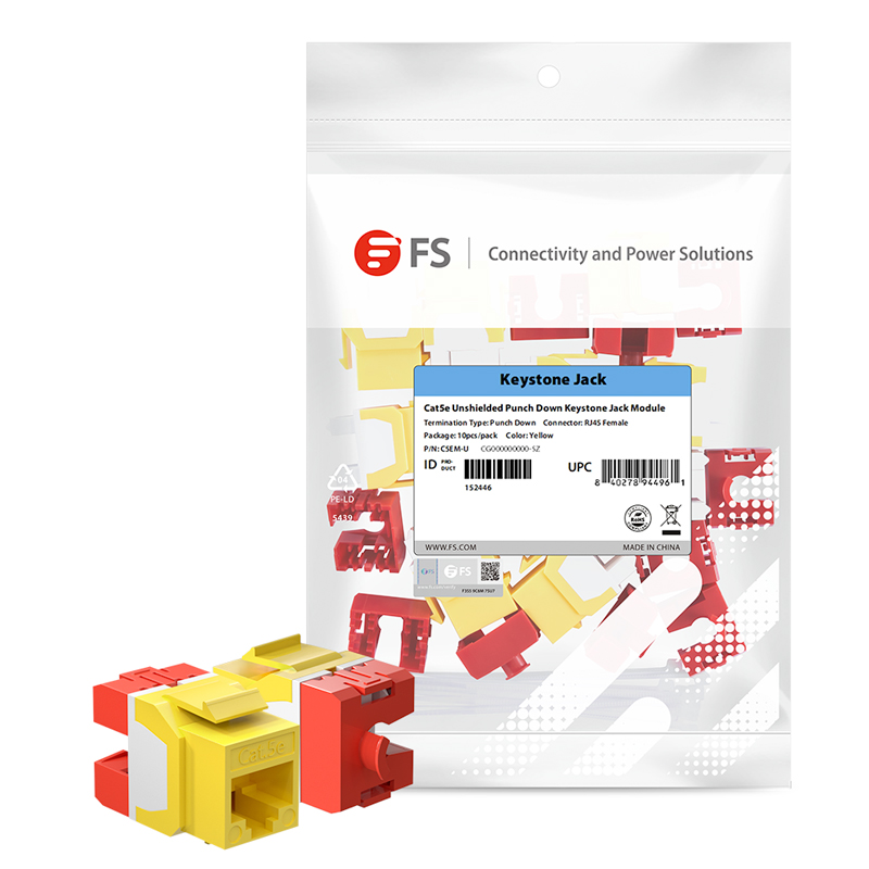 Cat5e RJ45 (8P8C) Unshielded Punch Down Keystone Jack Module, Yellow (10 PCS/Pack) - FS.com
