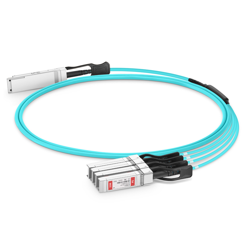 25m (82ft) HPE Aruba Compatible 40G QSFP+ to 4 x 10G SFP+ Active Optical Breakout Cable - FS.com