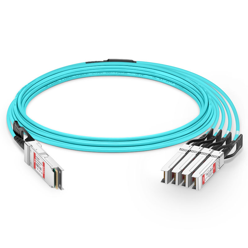 50m (164ft) Intel Compatible 100G QSFP28 to 4x25G SFP28 Active Optical Breakout Cable - FS.com