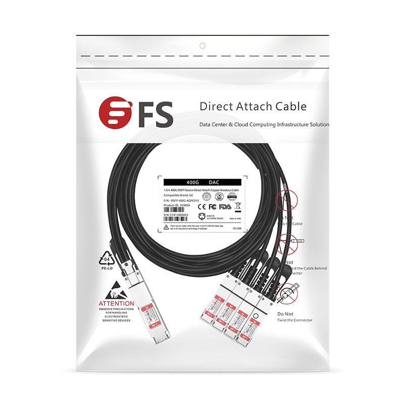 1.5m (5ft) Generic Compatible 400G OSFP Finned Top to 4 x 100G QSFP56 ...