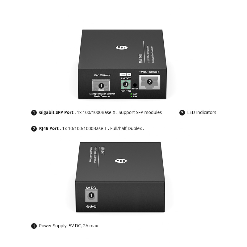 Managed 1x 10/100/1000Base-T RJ45 auf 1x 100/1000Base-X SFP Gigabit ...
