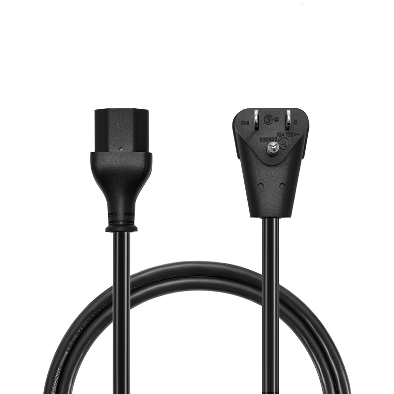 6 ft (1.8 m) Right-Angle NEMA 5-15P to IEC320 C13 18AWG 125V/10A Power Cord, Black - FS.com