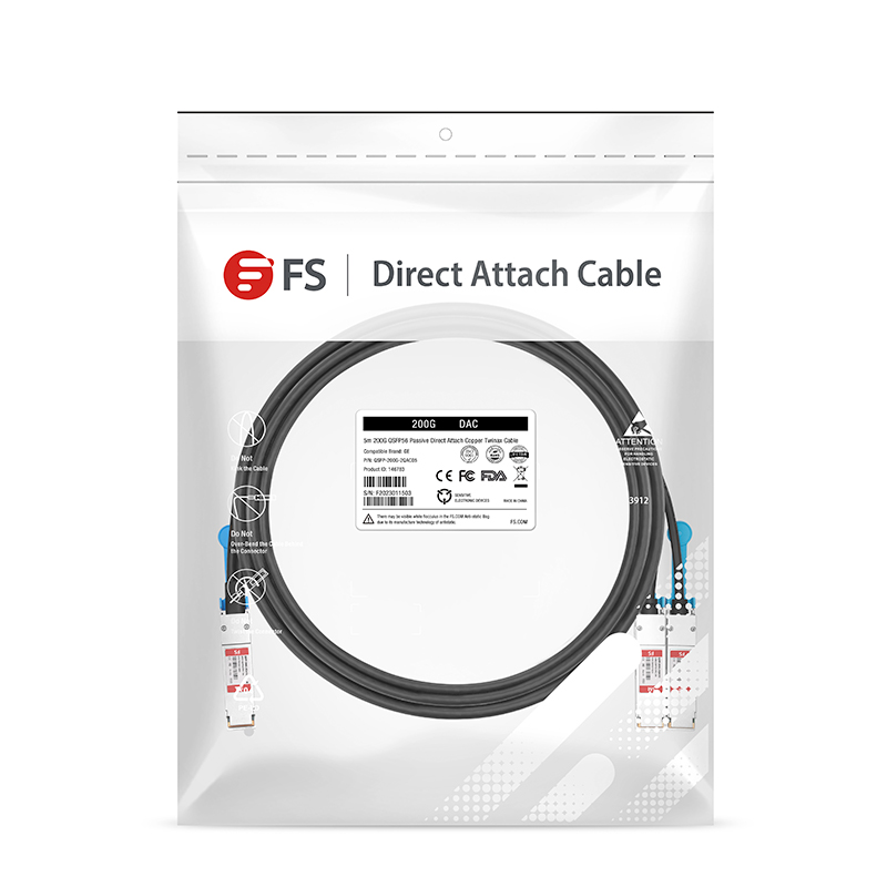 5m (16ft) 200G QSFP56 to 2 x 100G QSFP56 Active Direct Attach Copper Breakout Cable for FS ...