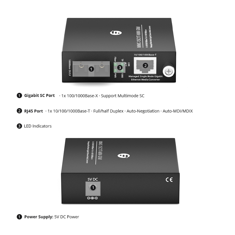 Managed 1x 10/100/1000Base-T RJ45 to 1x 100/1000Base-X Multimode SC ...