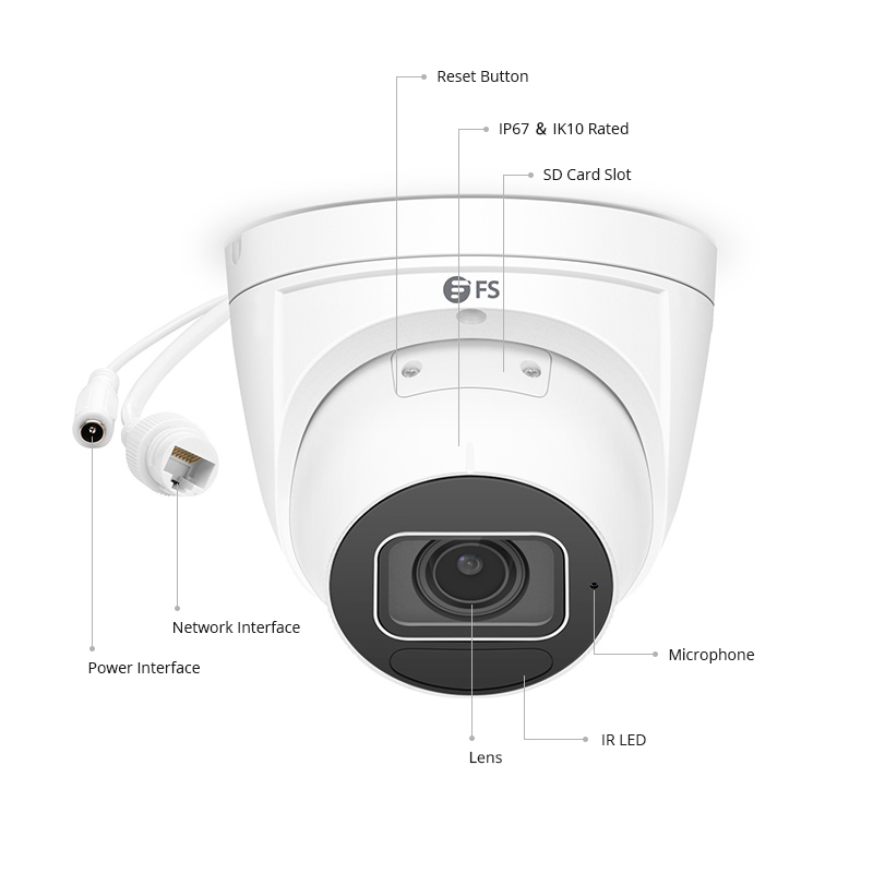 IPC304-8M-T, 8MP Turret PoE Network Camera with Built-in Mic, 131ft ...