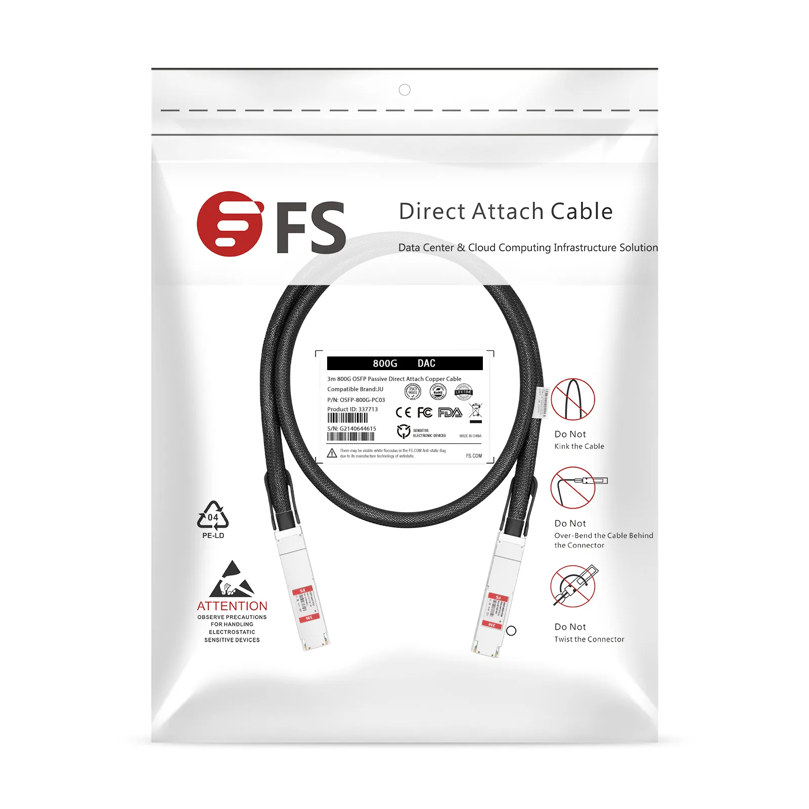 3m (10ft) Juniper Networks OSFP-800G-DAC-3M Compatible 800G OSFP Finned ...