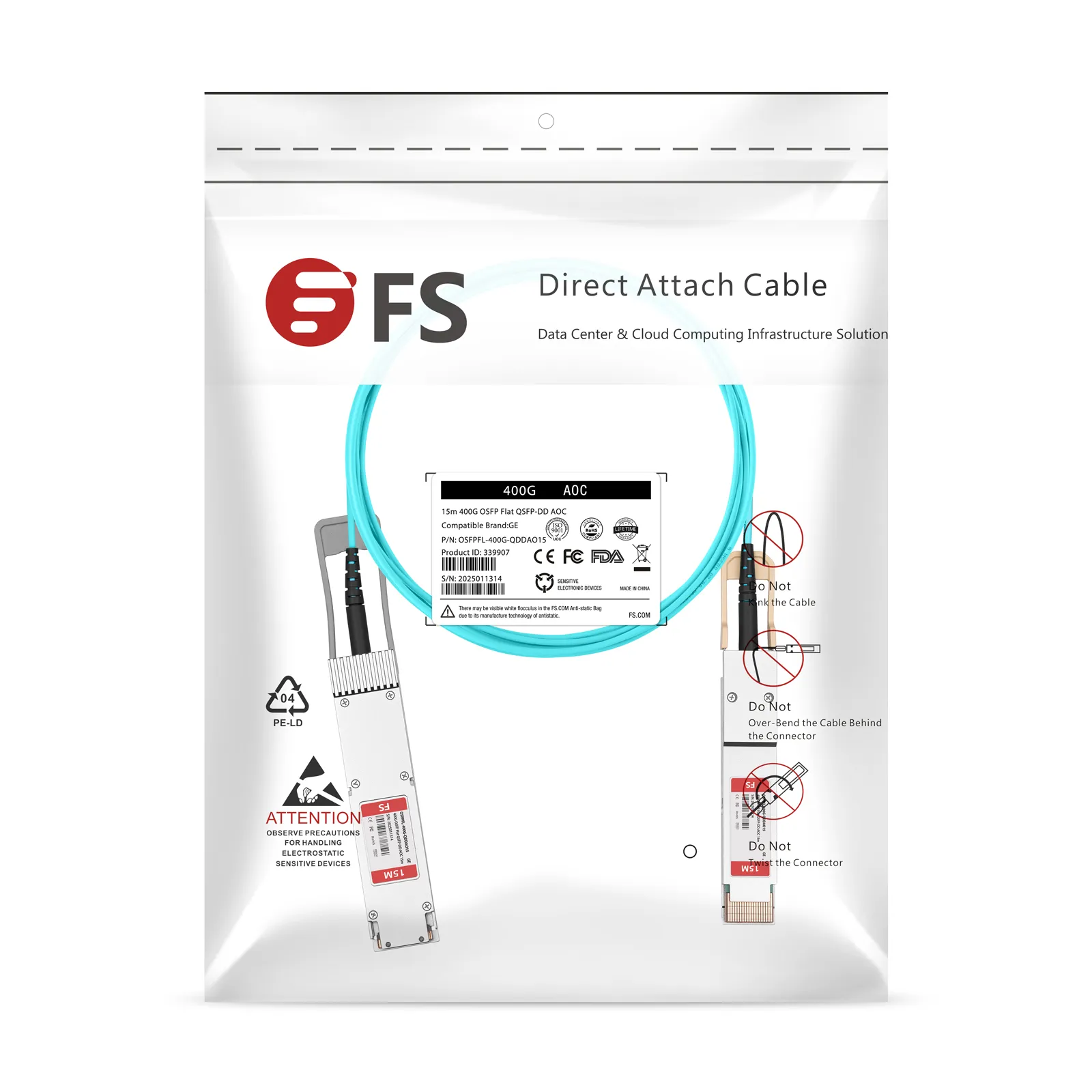 15m (49ft) 400G OSFP Flat Top to 400G QSFP-DD Active Optical Cable - FS.com