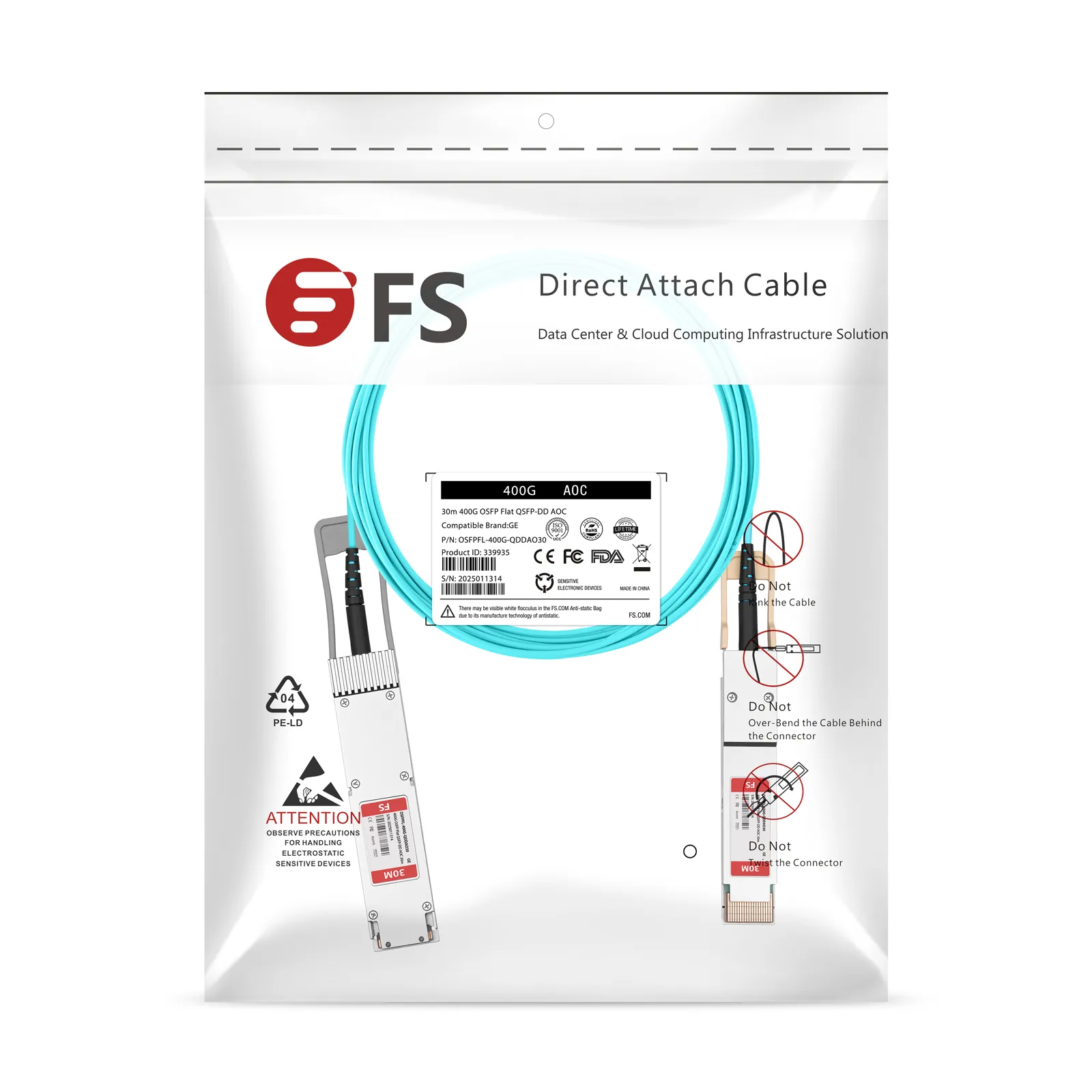 30m (98ft) Cisco Compatible 400G OSFP Flat Top to 400G QSFP-DD Active ...