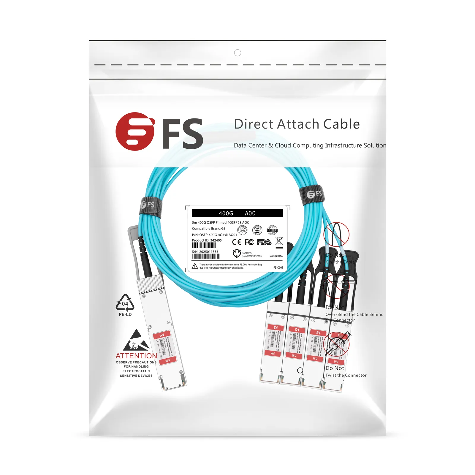 5m (16ft) 400G OSFP Finned Top to 4 x 100G QSFP28 Active Optical ...