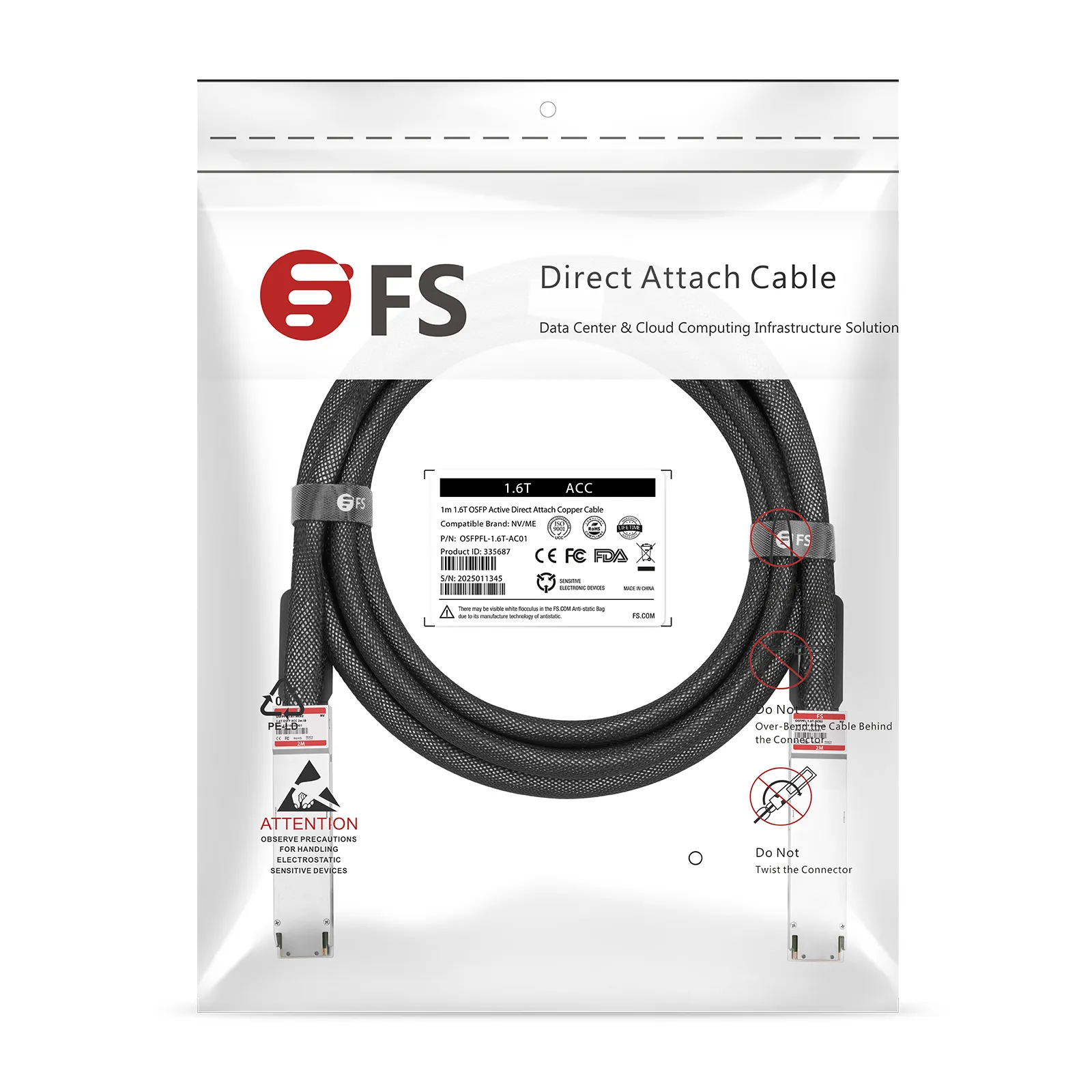 2m (7ft) NVIDIA/Mellanox MCA4K00-X002 Compatible 1.6T OSFP Flat Top ...