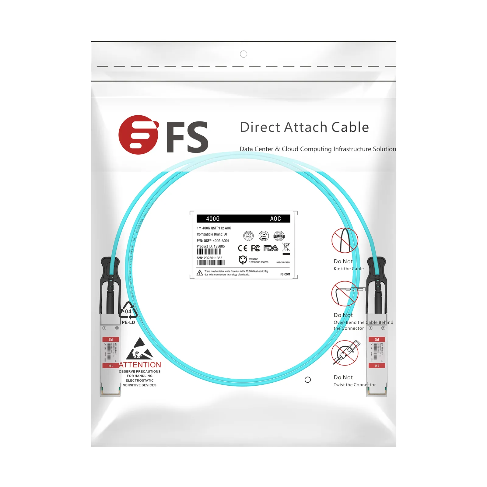 1m (3ft) Broadcom Compatible 400G QSFP112 Active Optical Cable - FS.com Australia