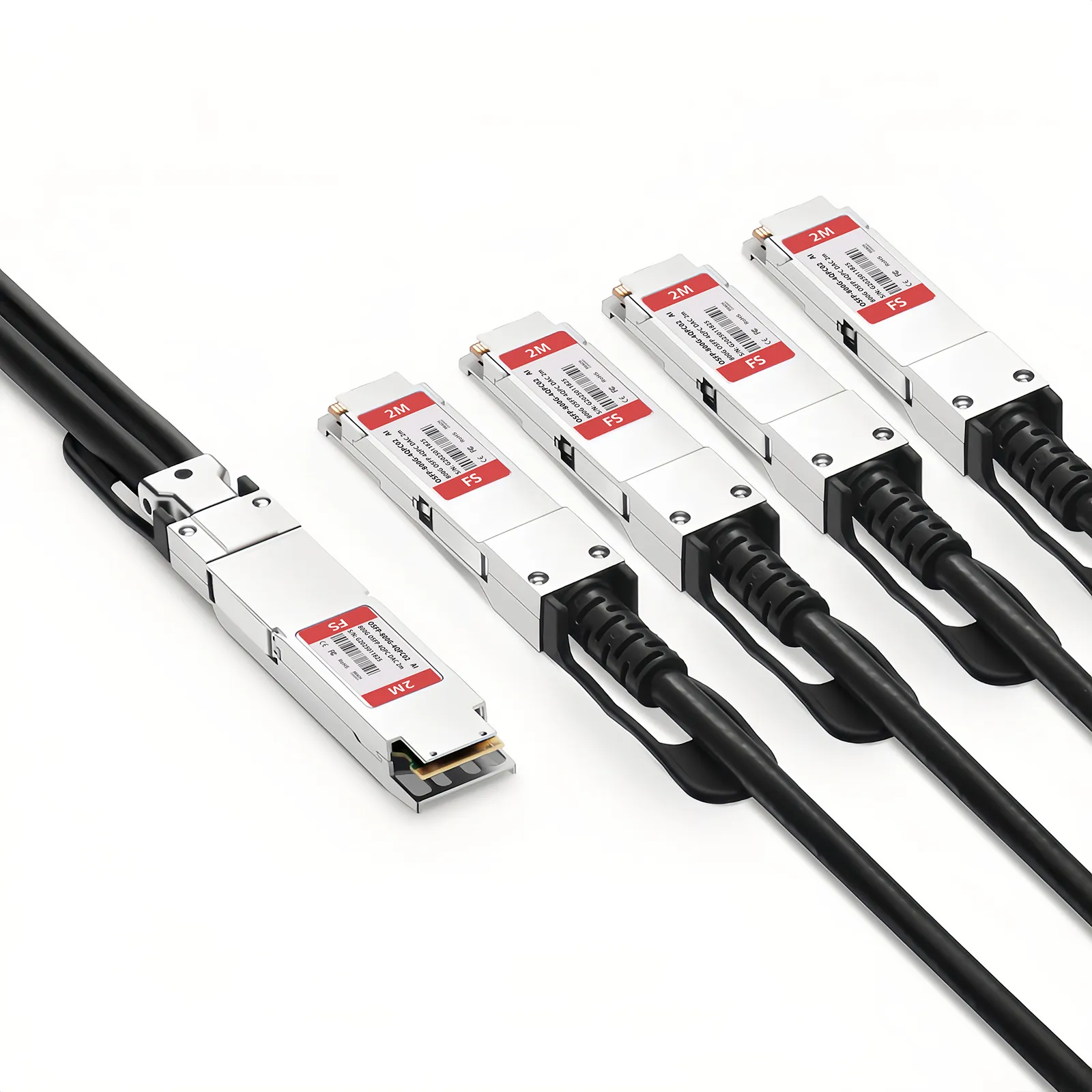 2m (7ft) Arista Networks Compatible 800G Twin-port OSFP Finned Top to 4 x 200G QSFP112 Passive ...