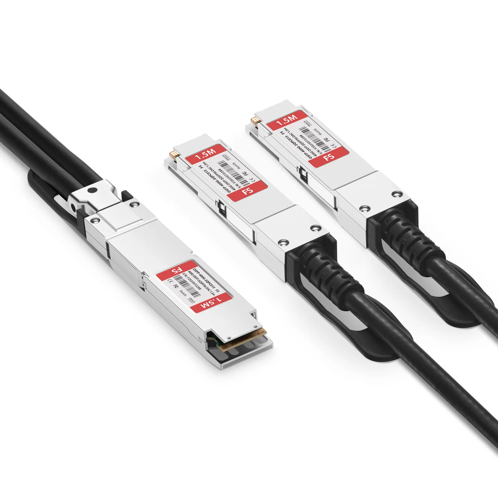 1.5m (5ft) 400G OSFP Finned Top to 2 x 200G QSFP56 Passive Direct Attach Copper Breakout Cable ...