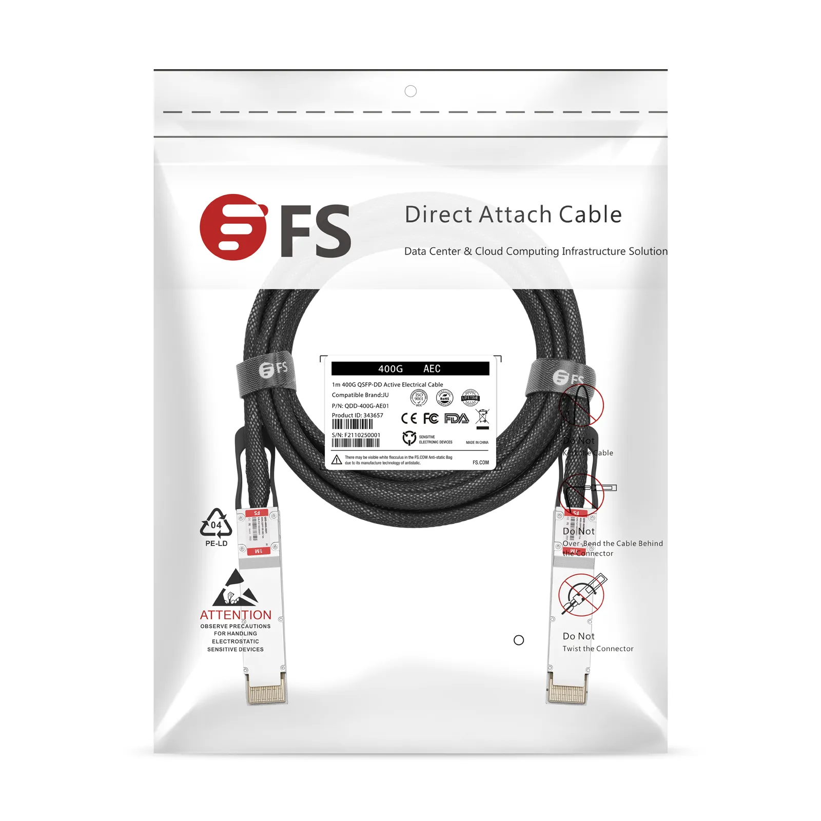 1m (3ft) Juniper Networks Compatible 400G QSFP-DD Active Electrical ...