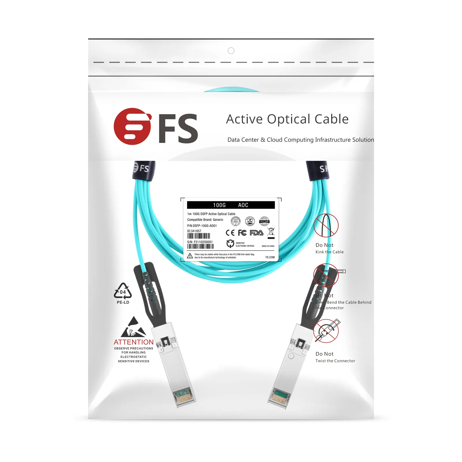 1m (3ft) Generic Compatible 100G DSFP Active Optical Cable - FS.com