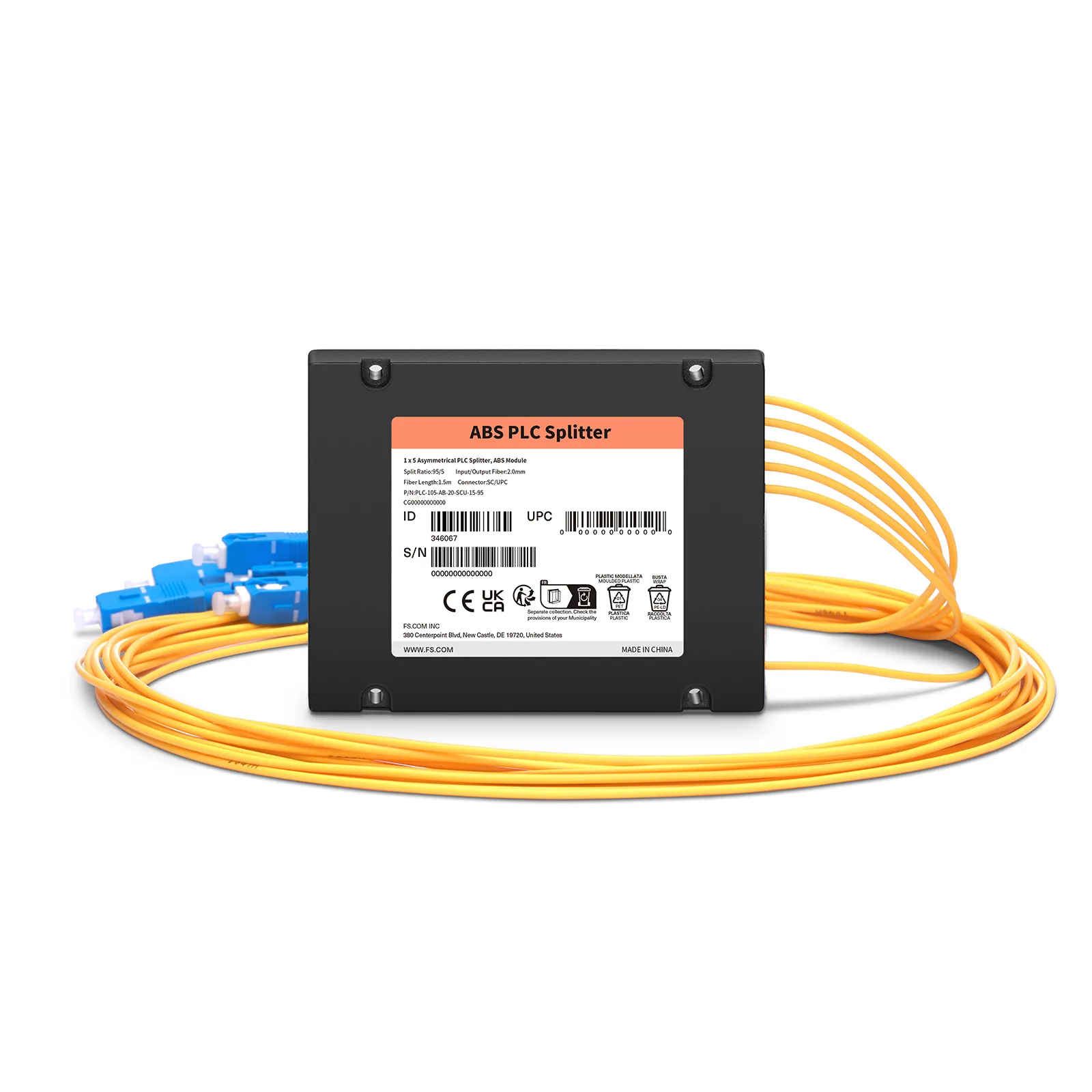1 x 5 Asymmetrical PLC Fiber Splitter, ABS Module, 95/5, 2.0mm, SC/UPC ...