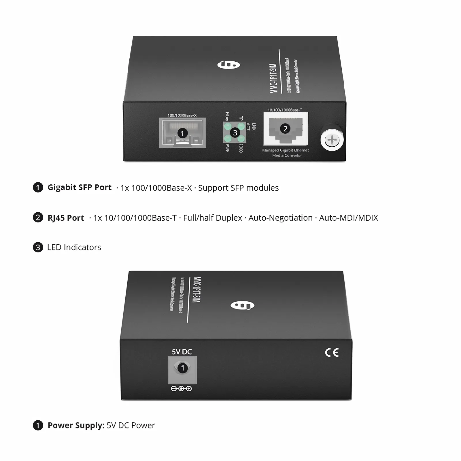 Managed 1x 10/100/1000Base-T RJ45 to 1x 100/1000Base-X SFP Gigabit Ethernet Media Converter ...
