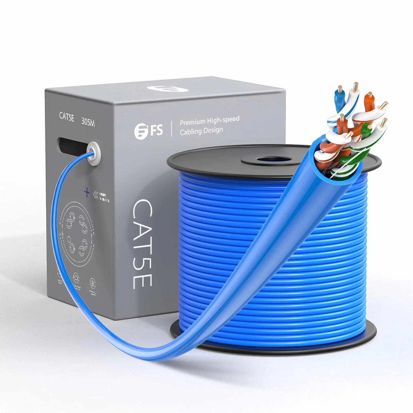 Cat5e Ethernet Bulk Cable, 1000ft (305m), 24AWG Solid Pure Bare Copper Wire, 350MHz, Unshielded ...