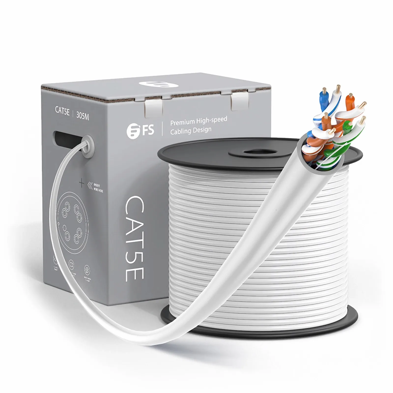 Cat5e Ethernet Solid Bulk Cable,1000ft, UTP, 24AWG, White - FS.com ...
