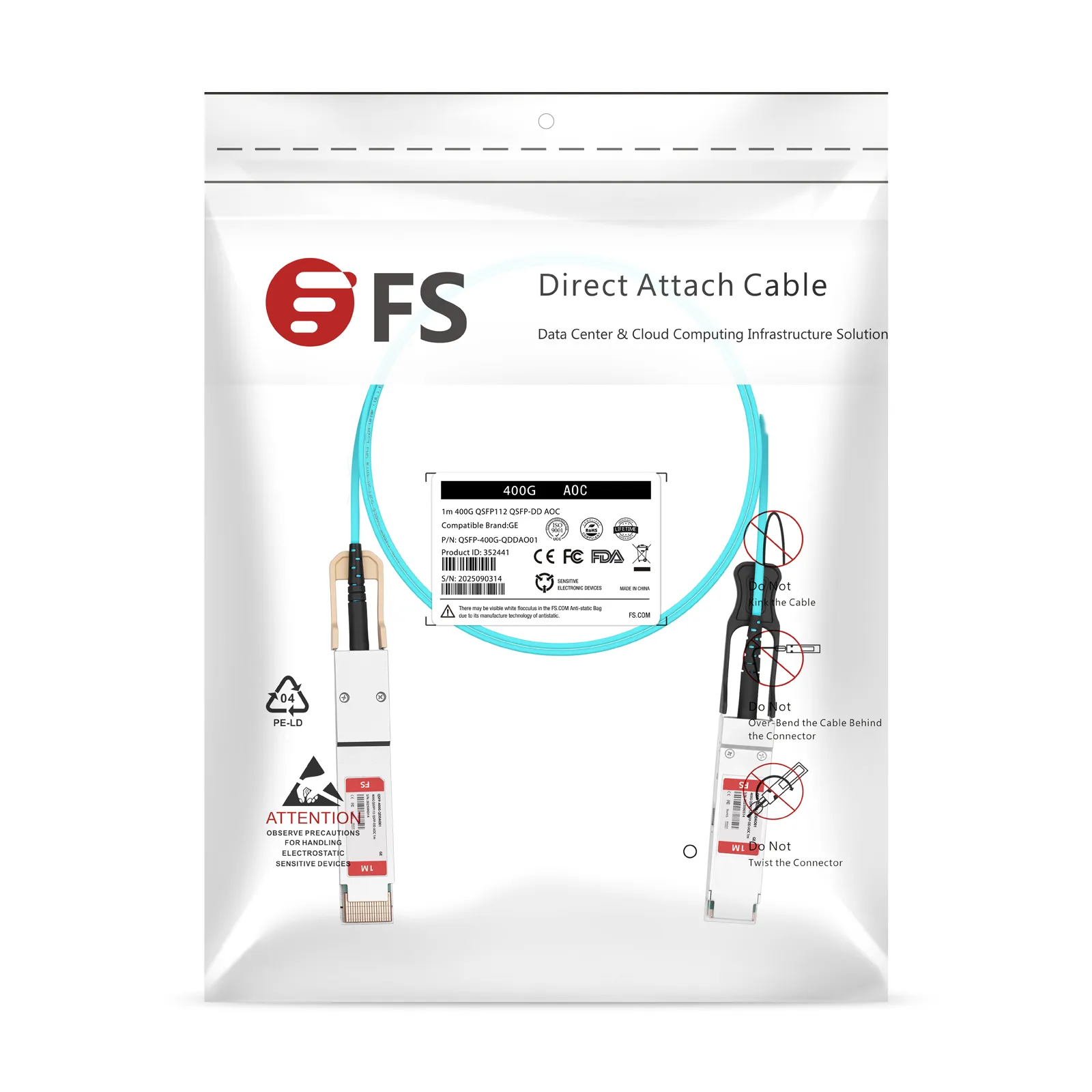 1m (3ft) Cisco Compatible 400G QSFP112 to 400G QSFP-DD Active Optical Cable - FS.com Australia